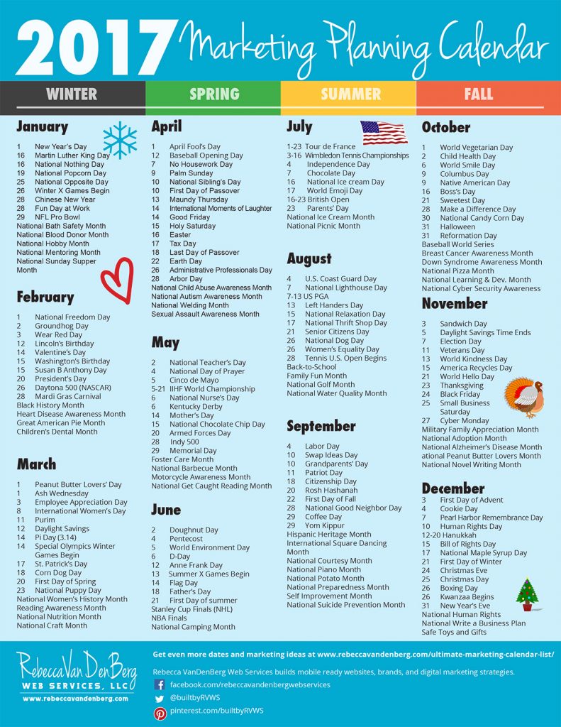 2020 Marketing Planning Calendar - VanDenBerg Web + Creative